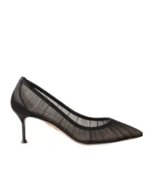 AQUAZZURA 65 Satin-trimmed Ruched Tulle Point-toe Pumps
