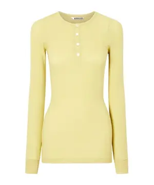 Auralee Ribbed-knit Cotton T-shirt - Yellow