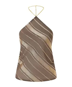 Stella McCartney Striped Open-back Satin Tank - Brown