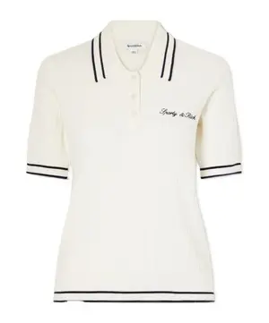SPORTY  RICH Sporty & Rich Cable Knit Embroidered Polo Shirt - No