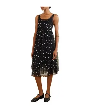 R13 Gathered Polka-dot Silk Midi Dress