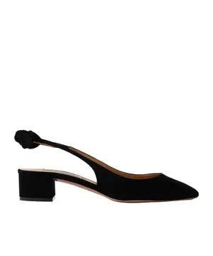 AQUAZZURA Solid Color Suede Slingback Pumps - Black