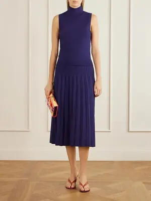 Staud Sleeveless High-neck Knit Top - Blue