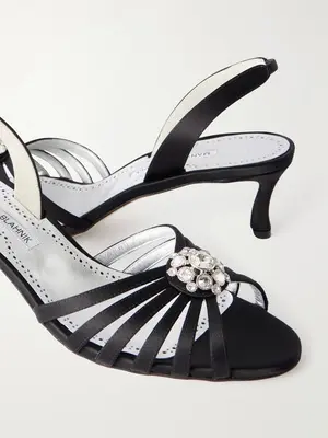 Manolo Blahnik Embellished Satin Slingback Sandals