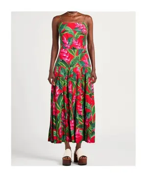 Farm Rio Floral Print Maxi Slip Dress With Pleated Skirt