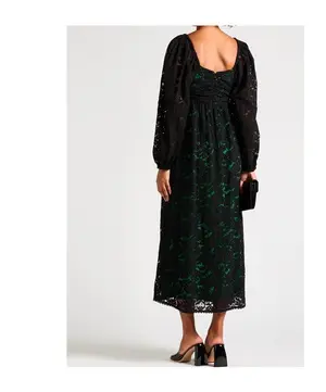 Farm Rio Lace Tie Neck Long Sleeve Dress