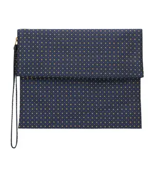Saint Laurent Large Folded Pouch In Silk Jacquard - Blue