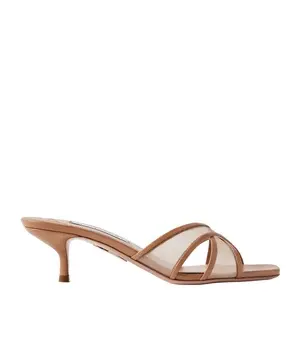 AQUAZZURA Leather-trimmed Tulle Mules