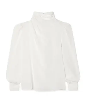 Alessandra Rich Draped High Neck Silk Crepe Shirt