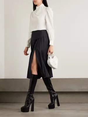 Alessandra Rich Draped High Neck Silk Crepe Shirt
