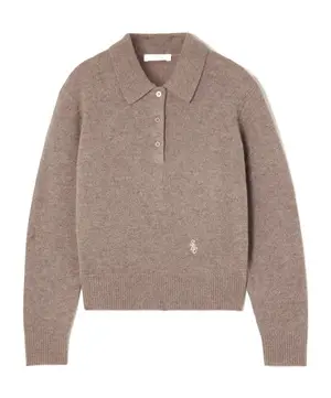 SPORTY  RICH Src Embroidered Cashmere And Wool-blend Polo Sweater - Brown