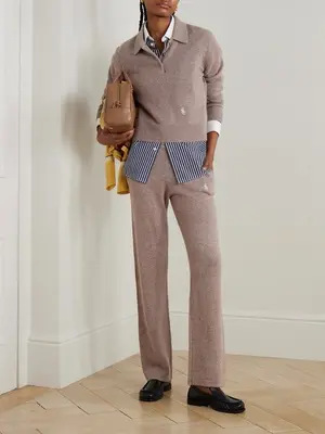 SPORTY  RICH Src Embroidered Cashmere And Wool-blend Polo Sweater
