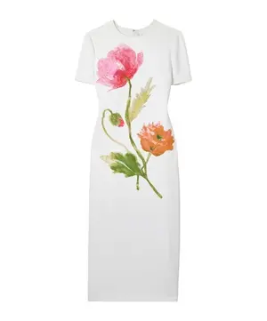 Carolina Herrera Floral Print Crepe Midi Dress - White
