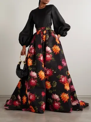 Carolina Herrera Pleated Print Midi Skirt