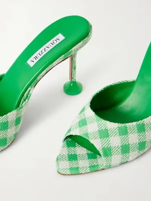 AQUAZZURA Checked Jacquard Mules