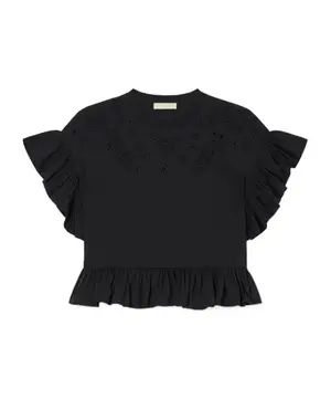 Ulla Johnson Ruffled Embroidered Round Neck Short Sleeve