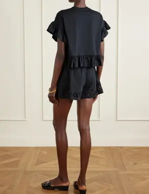 Ulla Johnson Ruffled Embroidered Round Neck Short Sleeve