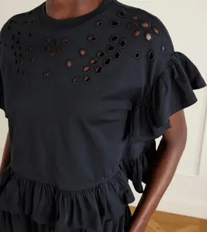 Ulla Johnson Ruffled Embroidered Round Neck Short Sleeve
