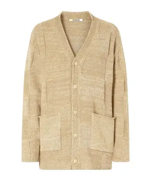 Auralee Cotton And Linen Knitted Cardigan - Nude