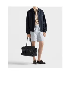Prada Route Canvas And Leather Tote Bag