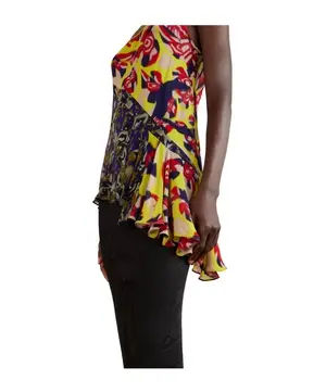 Dries Van Noten Ruffled Printed Asymmetric Georgette Camisole