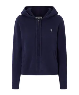 SPORTY  RICH Embroidered Cashmere And Wool Blend Cardigan - Navy Blue