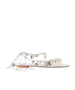 AQUAZZURA Florin Embellished Leather Thong Sandals - No