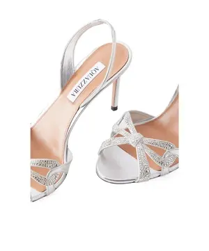 AQUAZZURA Crystal-embellished Metallic Leather Stiletto Sandals
