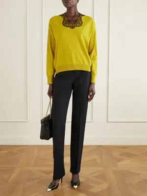 Valentino Garavani Lace-trimmed Cashmere V-neck Sweater