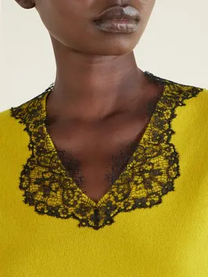 Valentino Garavani Lace-trimmed Cashmere V-neck Sweater