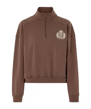 SPORTY  RICH Sporty & Rich Embroidered Cotton Half-Zip Sweatshirt