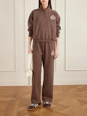 SPORTY  RICH Sporty & Rich Embroidered Cotton Half-zip Sweatshirt