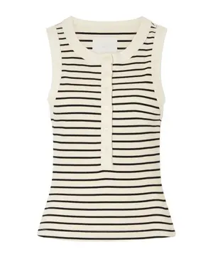 Citizens Of Humanity Striped Ribbed Tank Top With Button Placket