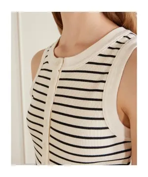 Citizens Of Humanity Striped Ribbed Tank Top With Button Placket