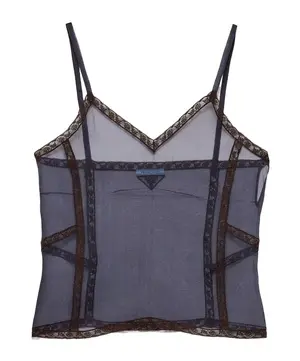 Prada Organza Intarsia V-neck Top - Navy Blue