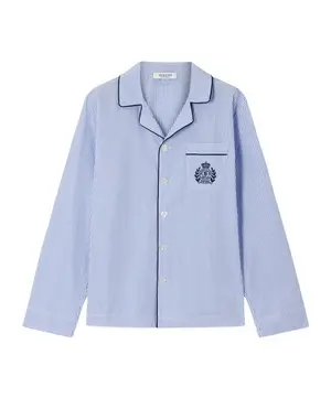 SPORTY  RICH Sporty & Rich Embroidered Striped Cotton-poplin Pajama Shirt - Blue