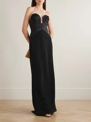Carolina Herrera Strapless Draped Satin Crepe Dress