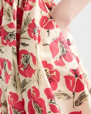 Prada Sleeveless Floral Print Midi Dress With Scoop Neck And Back Zipper