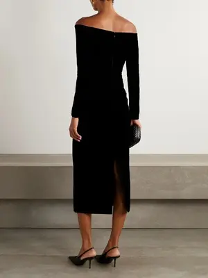 Carolina Herrera Ruched Velvet Midi Dress