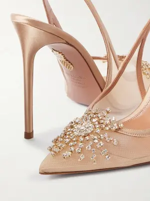 AQUAZZURA Crystal-embellished Satin-trimmed Mesh Pumps
