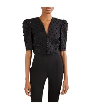 Carolina Herrera Cropped Crystal-embellished Wool-blend Jacket