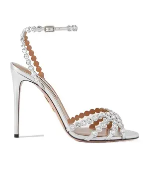 AQUAZZURA Crystal Embellished Metallic Leather Sandals