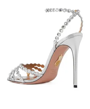 AQUAZZURA Crystal Embellished Metallic Leather Sandals
