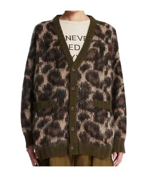 R13 V-neck Leopard Print Cardigan