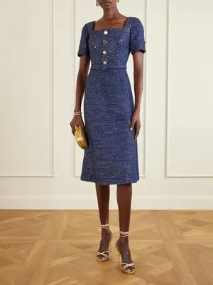 Carolina Herrera Tie-waist Tweed Dress