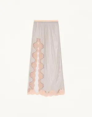 Valentino Garavani Long Tulle Skirt With Floral Trim