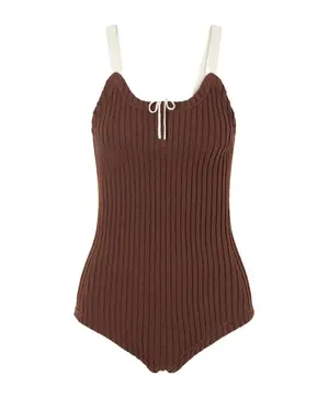 Tory Burch Color-block Ribbed-knit Bodysuit - Brown