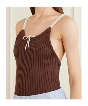 Tory Burch Color-block Ribbed-knit Bodysuit