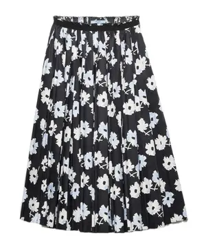 PRADA Prada Pleated Floral Poplin Skirt