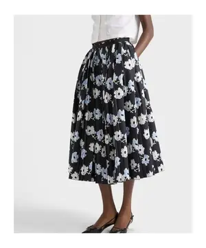 Prada Pleated Floral Poplin Skirt